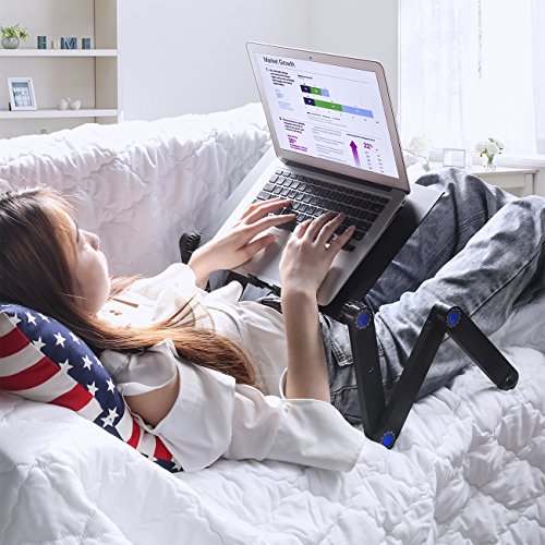 Laptop Table, Adjustable Laptop Bed Table, Laptop Computer Stand, Portable Laptop Workstation Notebook Stand Reading Holder with Large CPU Cooling Fan and Mouse Pad in Bed Couch Office Sofa
