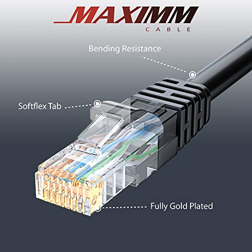 Maximm Cat 6 Ethernet Cable 15 Ft, 100% Pure Copper, Cat6 Cable (24 Pack) LAN Cable, Internet Cable, Patch Cable and Network Cable - UTP (Black) 15 Feet