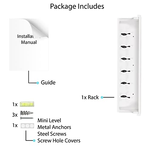 brightmaison Mante Entryway Organizer with Key Holder and Coat Rack, 6 Hooks for Hanging Face Masks, 30" Wood White