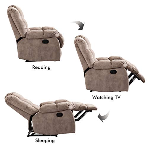 ANJHOME Single Recliner Chairs for Living Room Overstuffed Breathable Fabric Reclining Chair Manual Sofas (Apricot)