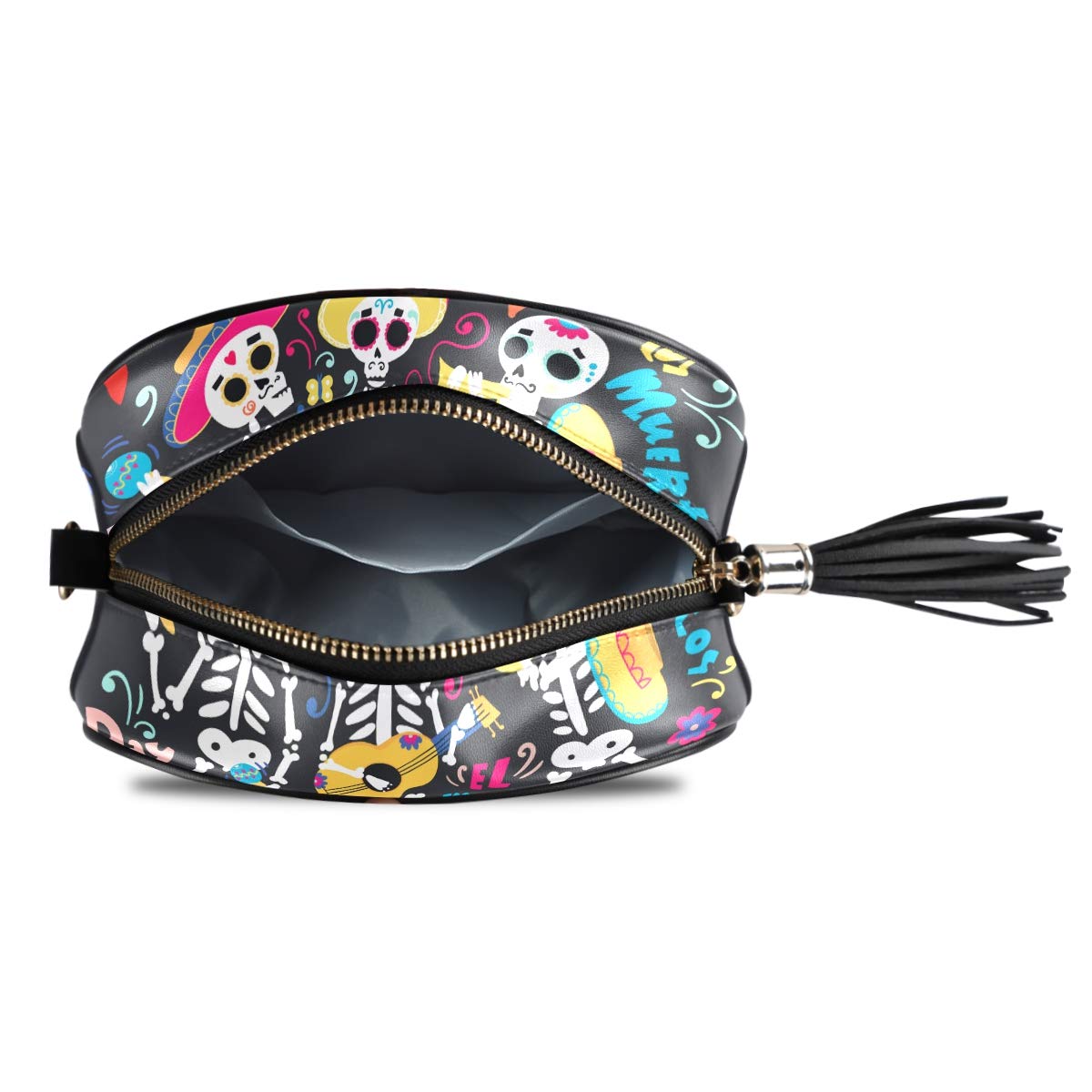 ALAZA PU Leather Small Crossbody Bag Purse Wallet Cute Sugar Skull Day Of The Dead Cell Phone Bags with Adjustable Chain Strap & Multi Pocket