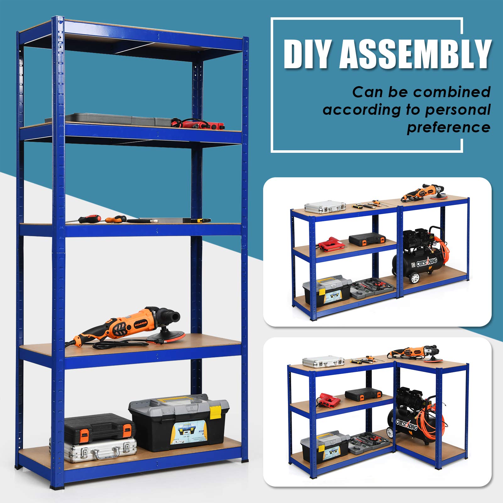 Giantex Storage Rack Shelving Unit Storage Shelf Steel Garage Utility Rack 5-Shelf Adjustable Shelves Heavy Duty Display Stand for Books, Kitchenware, Tools Bolt-Free Assembly 36"x 16"x 72”, Blue