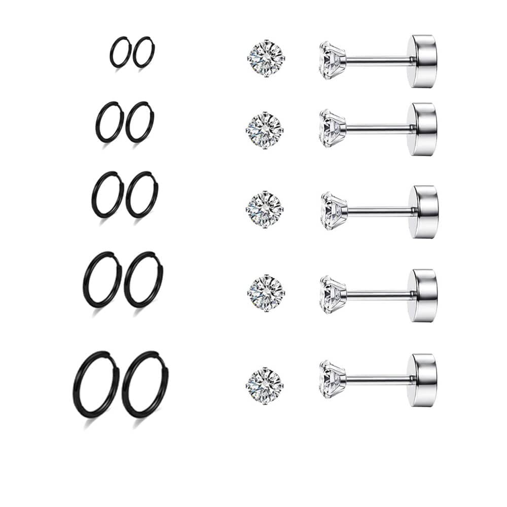 20G Small Cartilage Earrings Set for Women Surgical Stainless Steel, Screw Flat Back Mini Helix Earrings Tiny Hoops and Studs Earrings Set for Multiple Piercing Hypoallergenic, Pack of 10 Pairs ( 6/7/8/9/10mm Silver Hoops & 2mm CZ Studs)
