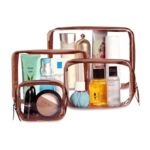 Clear Makeup Bags, 4pcs Cosmetic Makeup Bags Set TSA Approved Transparent Travel Toiletry Bag Waterproof Leakproof Carry On Airport Cosmetic Organizer Pouch with Zipper for Women Men