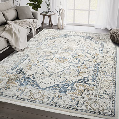 Abani Savoy Collection Area Rug - Blue and Green Vintage Design -7'9"' x 10'2" - Easy to Clean - Durable for Kids and Pets - Non-Shedding - Medium Pile - Soft Feel - for Living Room, Bedroom & Office