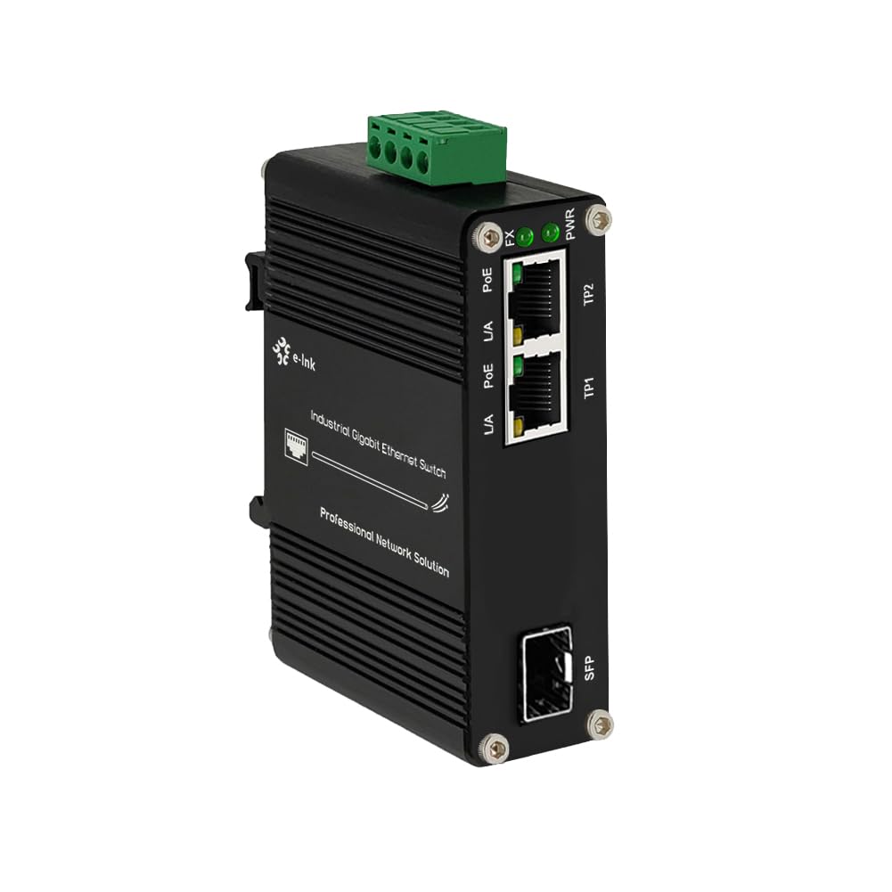 Mini Industrial 2 Ports Gigabit PoE Media Converter 12~48V DC Input Hardened 10/100/1000M 48V 30W PoE Ethernet to Fiber Optic Converter 802.3af/at Support 100/1000M SFP Module Auto Sensing