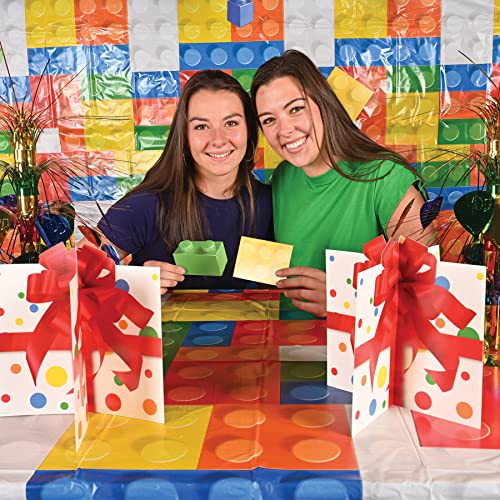 Beistle Building Blocks Tablecovers, 54β x 108β, 2 Pieces β Plastic Table Cloth, Building Block Party Supplies, Birthday Party Decorations, Rectangular Table Cloth, Party Decor