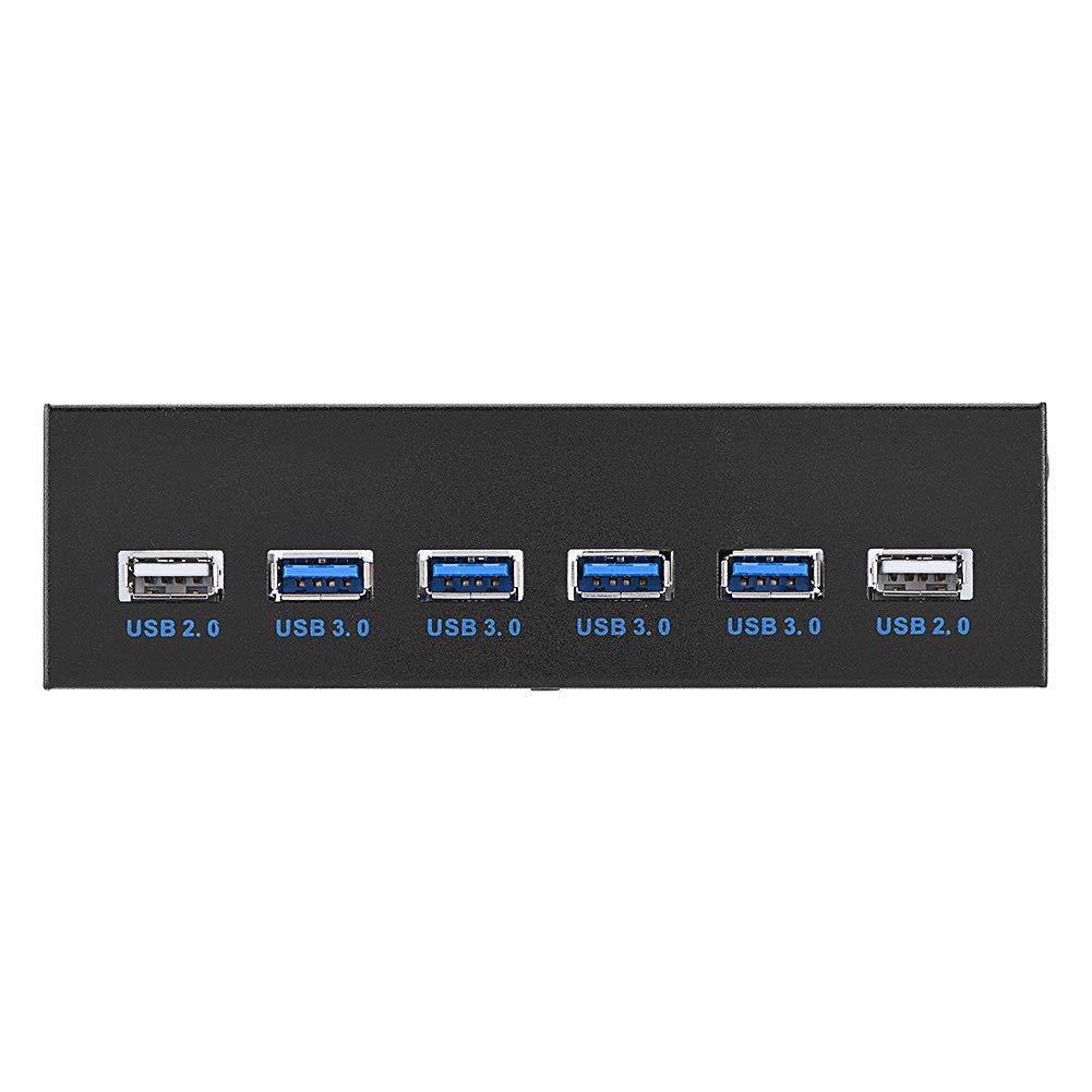ASHATA USB Front Panel,19 pin to 6 Interface (4 * USB3.0 + 2 * USB2.0) Metal Front Panel USB Hub,High Speed USB 3.0 Front Panel USB 3.0 Hub,Plug and Play