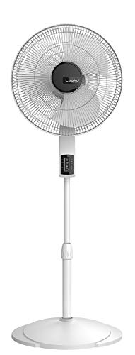 Lasko S16614 Oscillating 16″ Adjustable Pedestal Stand Fan with Timer, Thermostat and Remote for Indoor, Bedroom, Living Room, Home Office & College Dorm Use, 16 Inch, White