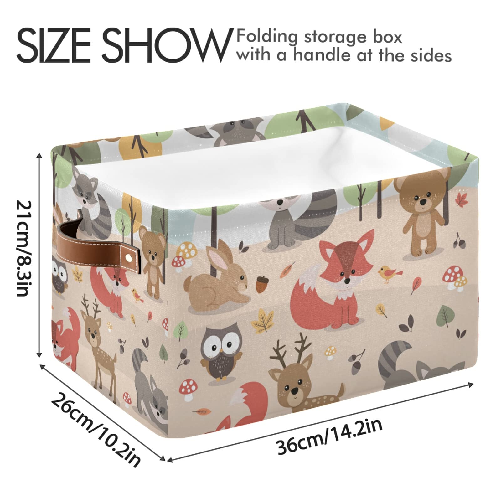 ALAZA Rectangular Storage Bins with Handles,Collapsible (Cute Woodland Forest Animals Deer Rabbit Bear Fox Raccoon Bird Owl) Laundry Hamper Storage Box for Toy Bins,Gift Baskets Bedroom,Clothes,1