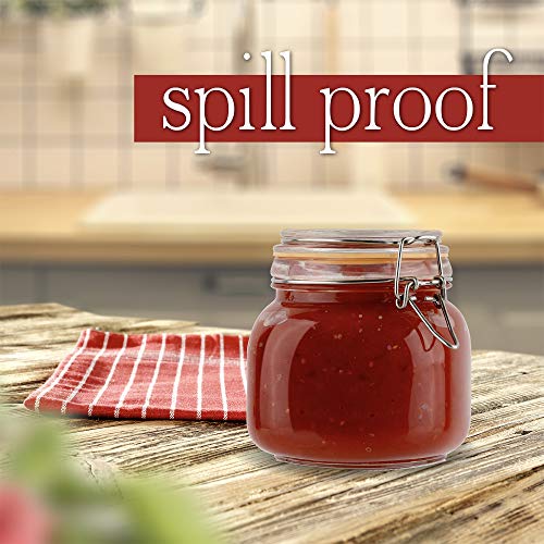 Glass Jars with Airtight Lid | Glass Airtight Food Storage Containers | Clear Leak Proof Rubber Gasket and Clamp Lid [Set of 4-25 oz]