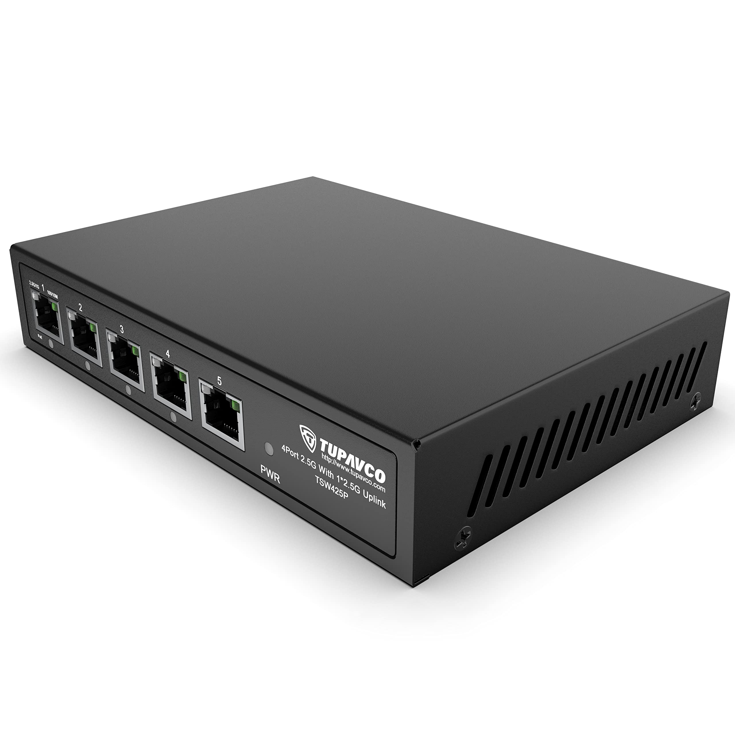2.5GB Switch (5 Port) for Ethernet Network - High Speed 10M/100M/1G/2.5G Gigabit (802.3bz) - Unmanaged Plug & Play Fanless LAN Splitter - Metal Case - Wall Mountable - Tupavco TP1940