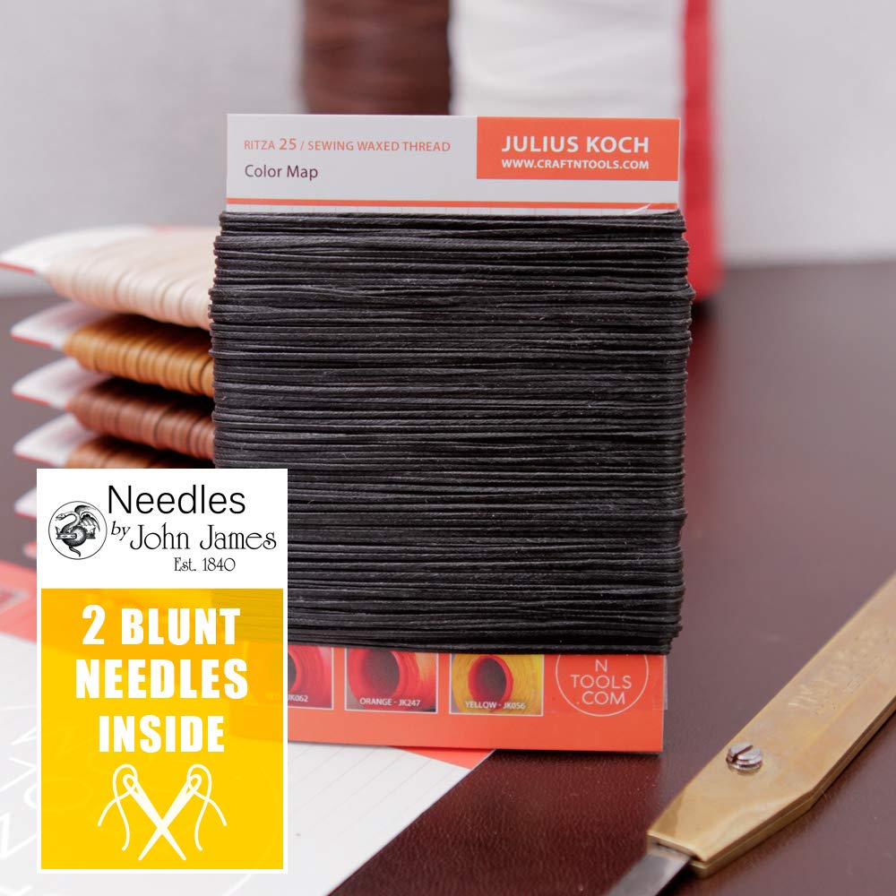 Black 0.8mm Ritza 25 Tiger Thread for Leather Craft | Waxed Tiger Thread | Ritza 25 Thread | Waxed Polyester | Saddlers Thread