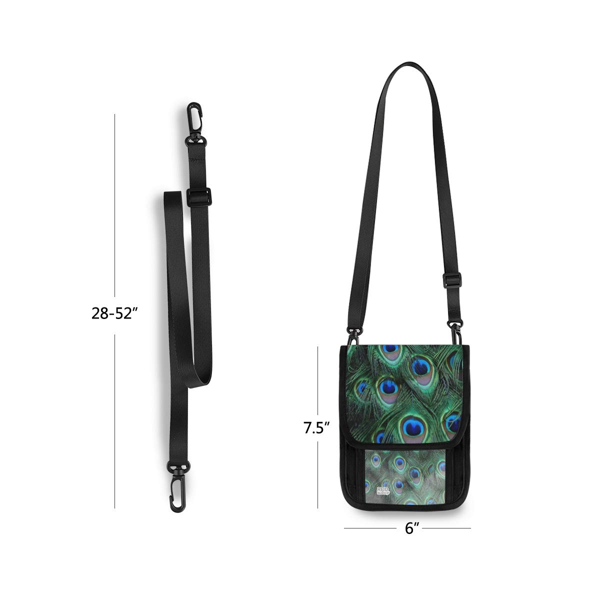 ALAZA Peacock Feather Green & Blue Plumage Small Crossbody Wallet Purse Cell Phone Bag Rfid Passport Holder with Credit Card Slots