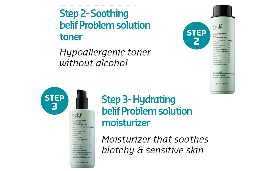 belif Problem Solution Toner | Facial Toner for Acne-Prone & Oily Skin | Antioxidants & Tea Tree Oil Soothes Blemishes & Prevents Future Breakouts | Sensitive Skin Toner for Women & Men | 6.75 Fl Oz