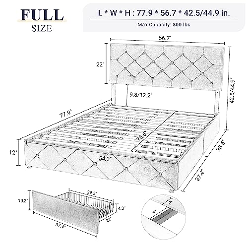 Allewie Upholstered Full Size Platform Bed Frame with 4 Storage Drawers and Headboard, Diamond Stitched Button Tufted, Mattress Foundation with Wooden Slats Support, No Box Spring Needed, Black Brown