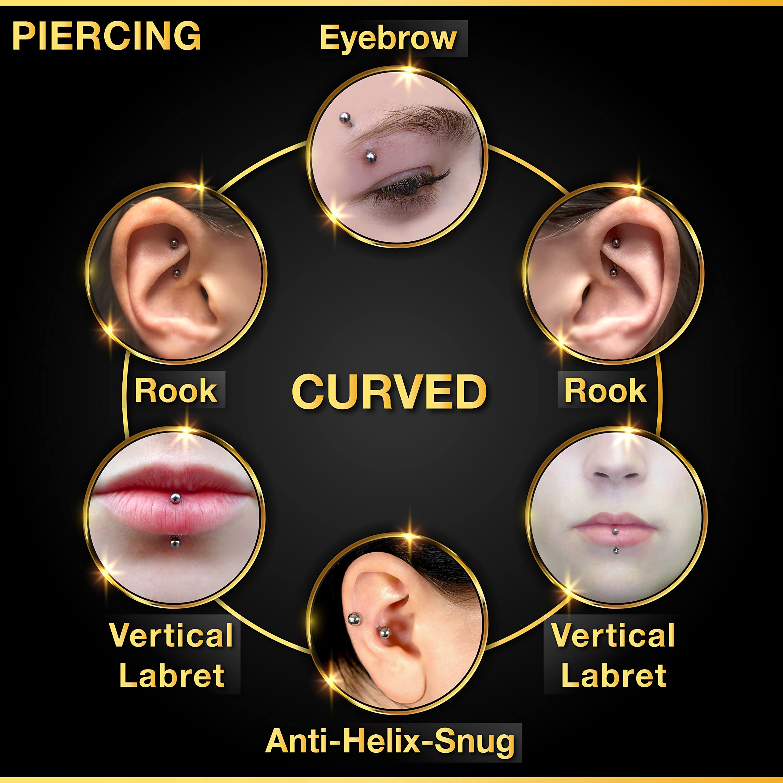 2PCS Surgical Steel Curved Barbell Ring 16g 3/8"(10mm) 3mm Clear Crystal Ball Tragus Earrings Eyebrow Piercing Jewelry 7982