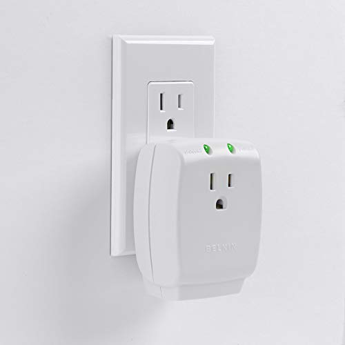 Belkin 1-Outlet Home Series SurgeCube - Grounded Outlet Portable Wall Tap Adapter with Ground & Protected Light Indicators for Home, Office, Travel, Computer Desktop & Charging Brick-White, 885 Joules