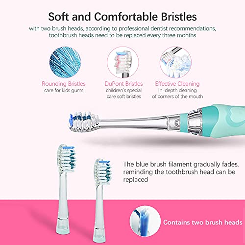 SEAGO Kids Electric Toothbrushes, Battery Powered Children Toothbrush with 2 Mins Timer and LED Light, Soft Kids Tooth Brush Sonic Toothbrush for Boys Girls Ages 4+ (Green)