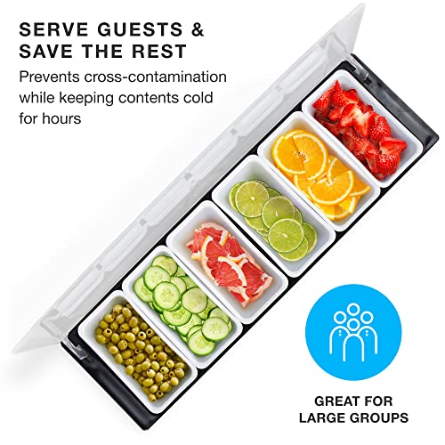 Bar Top Food & Condiment Dispenser - 6 Tray Plastic Garnish Station with Lid for Bartending & Serving Taco, Ice Cream, Fruit, & Salad Bar - Topping Organizer for Restaurant Supplies & Accessories