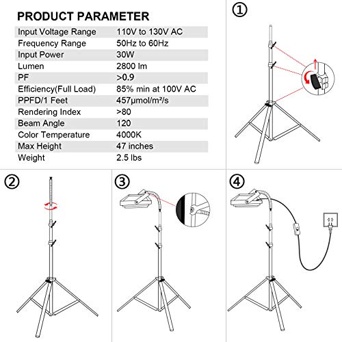 LBW Grow Light with Stand, Full Spectrum 150W LED Floor Plant Light for Indoor Plants, Grow Lamp with On/Off Switch, Adjustable Tripod Stand 15-48 inches