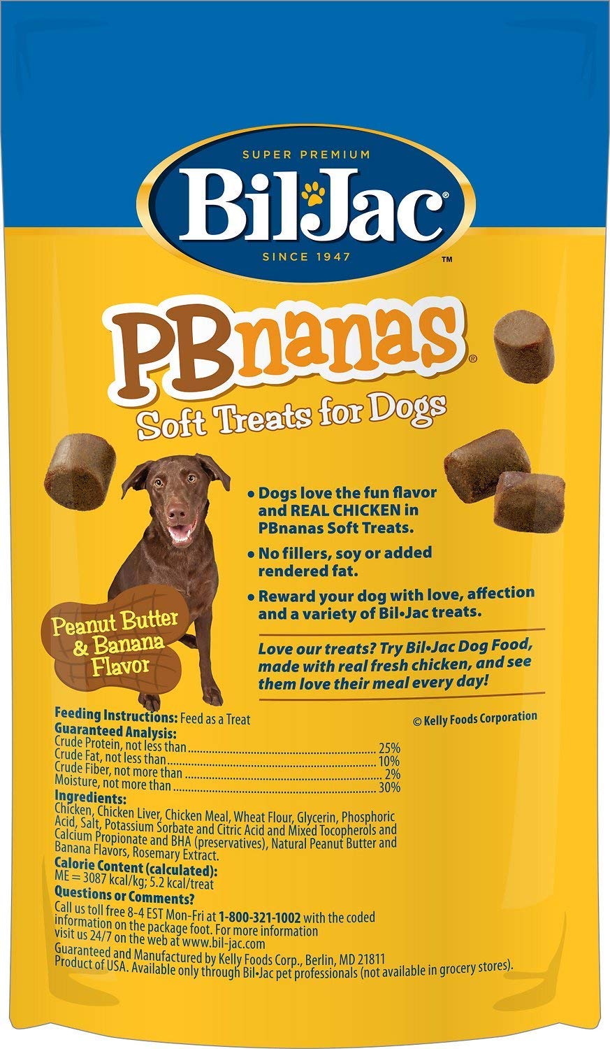 Bil-Jac Dog Treats - PBnanas Soft Puppy Training Treat Rewards, 4oz Resealable Double Zipper Pouch (2-Pack)