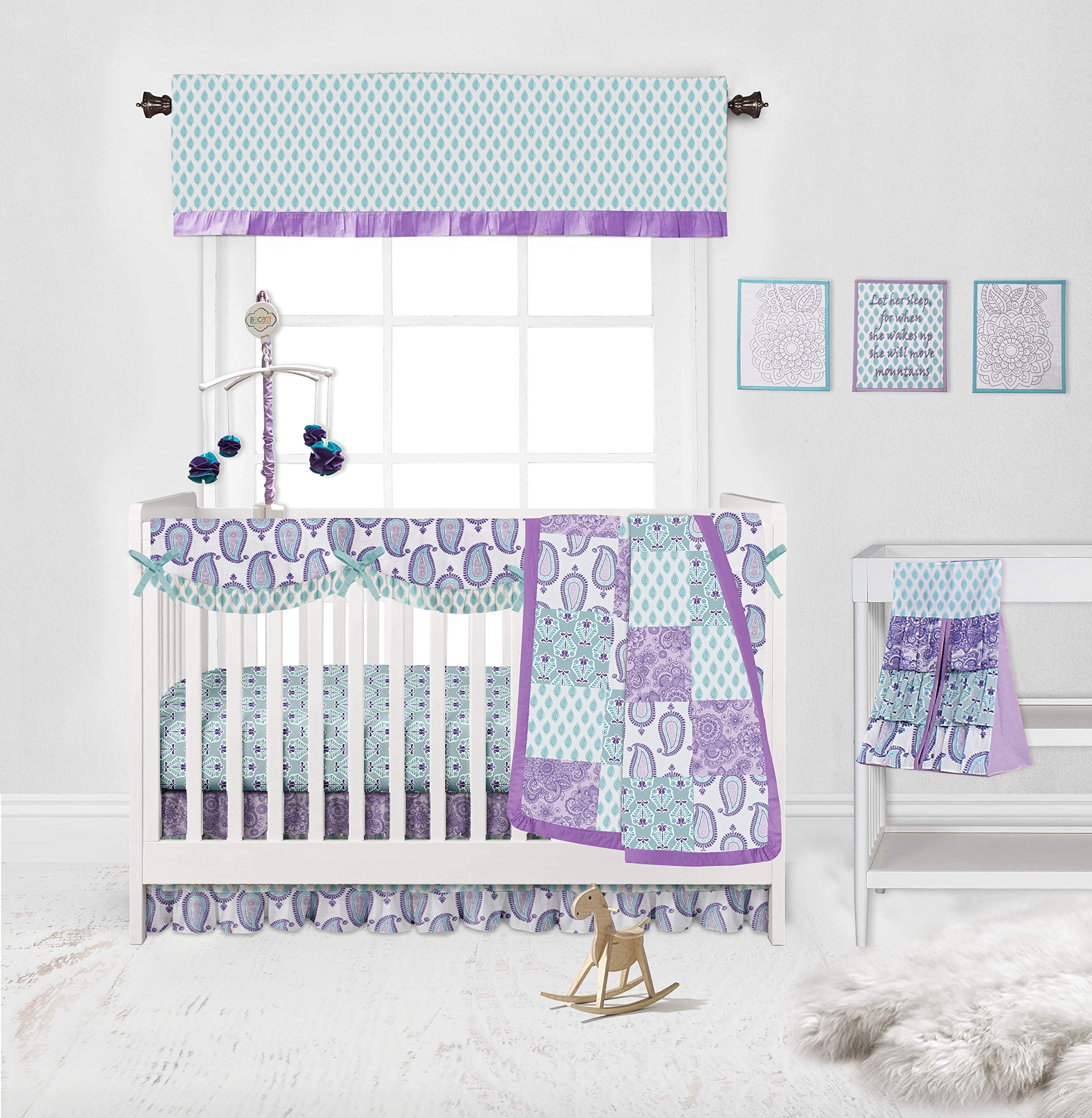 Bacati - 2 Pack Paisley Floral 100 Percent Cotton Percale Universal Baby US Standard Crib/Toddler Bed Fitted Sheets (Lilac Purple Scroll)