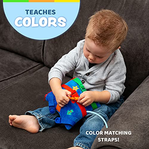 Buckle Toy - Boomer Square - Learning Activity Toddler Plane Travel Essential Toy - Develop Motor Skills and Problem Solving