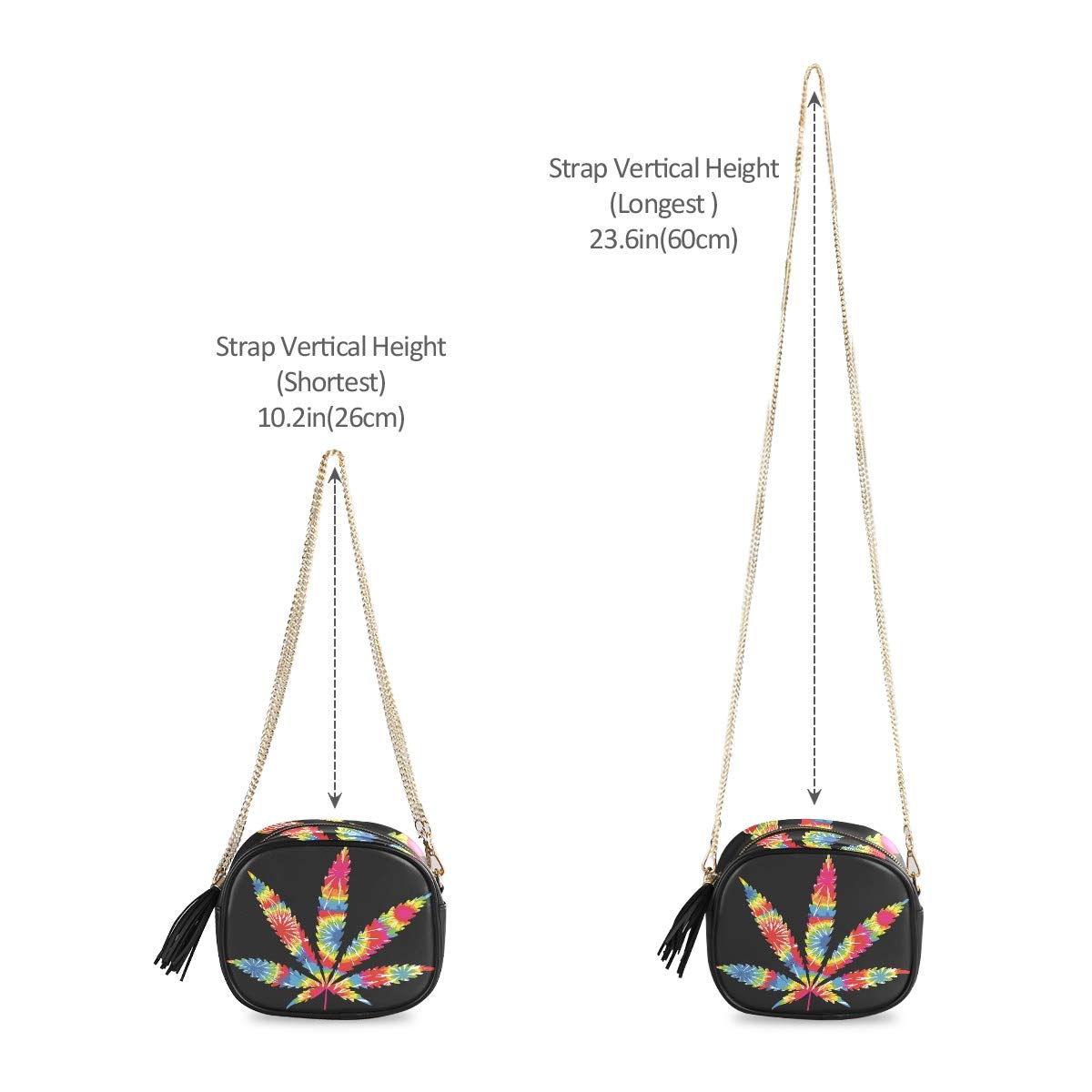ALAZA Women's Tie Dyed Pot Leaf Cross Body Bag Chain Shoulder Handbag Purse with Tassel