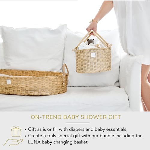 BEBE BASK Baby Diaper Caddy Organizer in Organic Rattan w Removable Divider - Luxury Wicker Diaper Caddy Basket Makes The Perfect Cute Diaper Caddy for Baby Girl & Diaper Caddy for Baby Boy