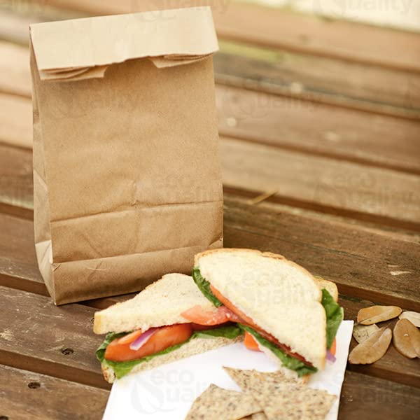 EcoQuality 100 Mini Brown Kraft Paper Bag (2 lb) Small - Paper Lunch Bags, Small Snacks, Gift Bags, Grocery, Merchandise, Party Bags (4 5/16" x 2 7/16" x 7 7/8") (2 Pound Capacity)
