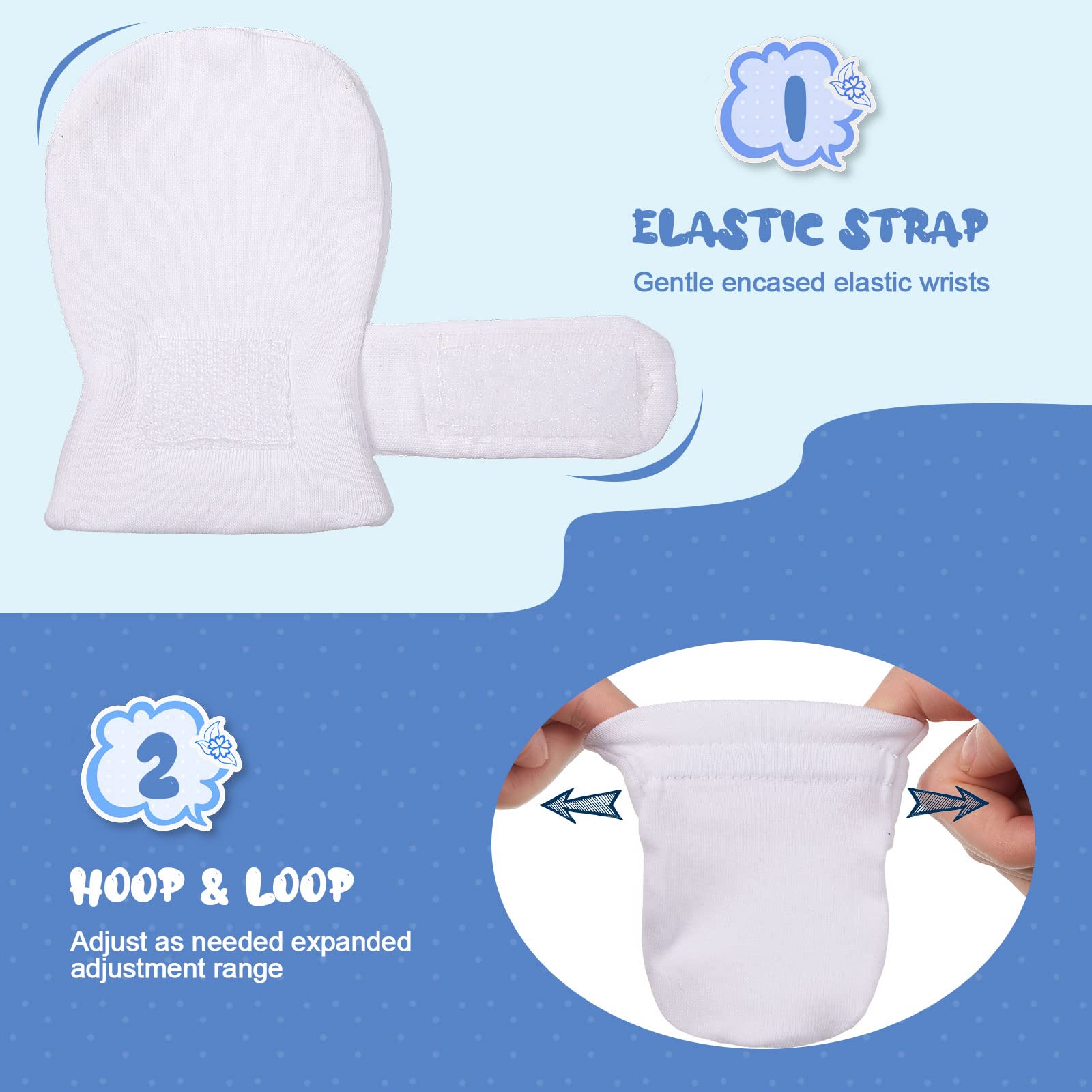 Adjustable Baby Mittens No Scratch Newborn Cotton Breathable Gloves Warm Baby Mitts for Boys Kids (Fresh Colors,6 Pairs)