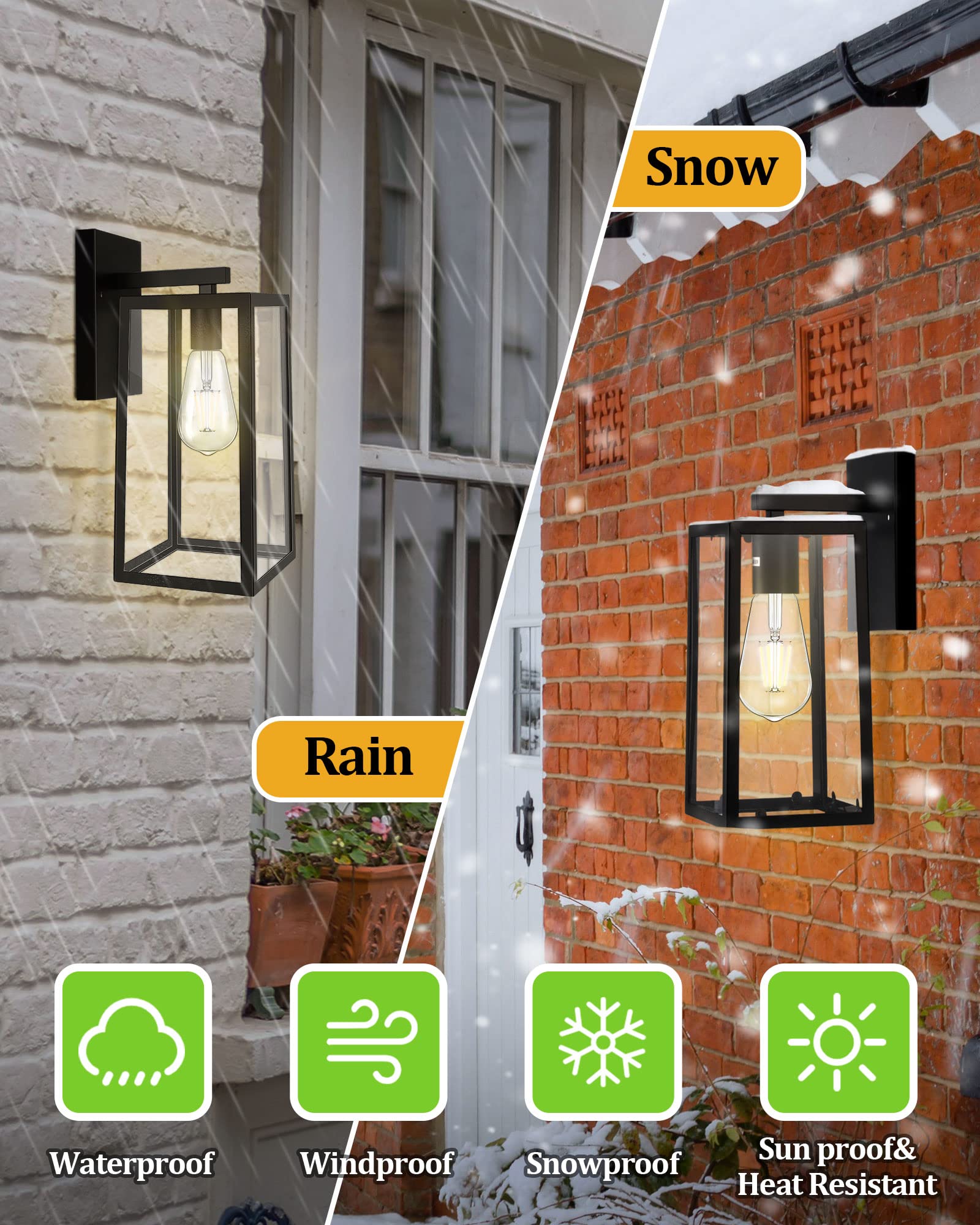 2 Pieces Outdoor Wall Sconce Exterior Waterproof Wall Lantern Light Fixtures Anti Rust Wall Mount Light Lamp with Clear Acrylic Shade and 8 E26 Socket Bulbs for House, Outside, Front Porch, Garage