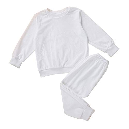 Mubineo Toddler Girl Boy Casual 2 PCS Solid Sweatsuit Set Basic Rib Knit Pullover Tops Pant Outfit (Q2 White, 6T)