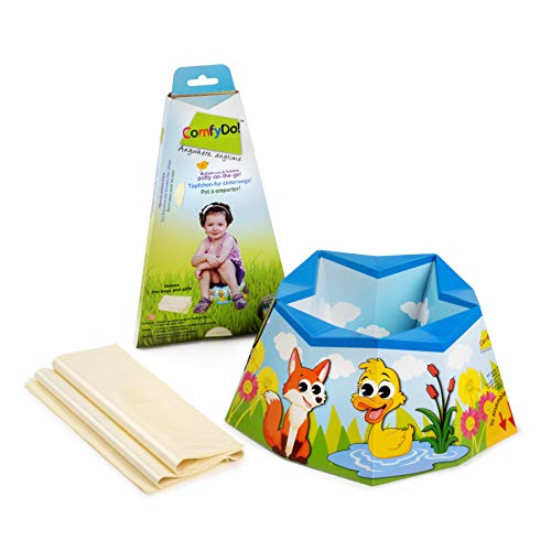 COMFYDO! Travel potty for children Portable Foldable Disposable Potty training, Garden Friends, (Azure)