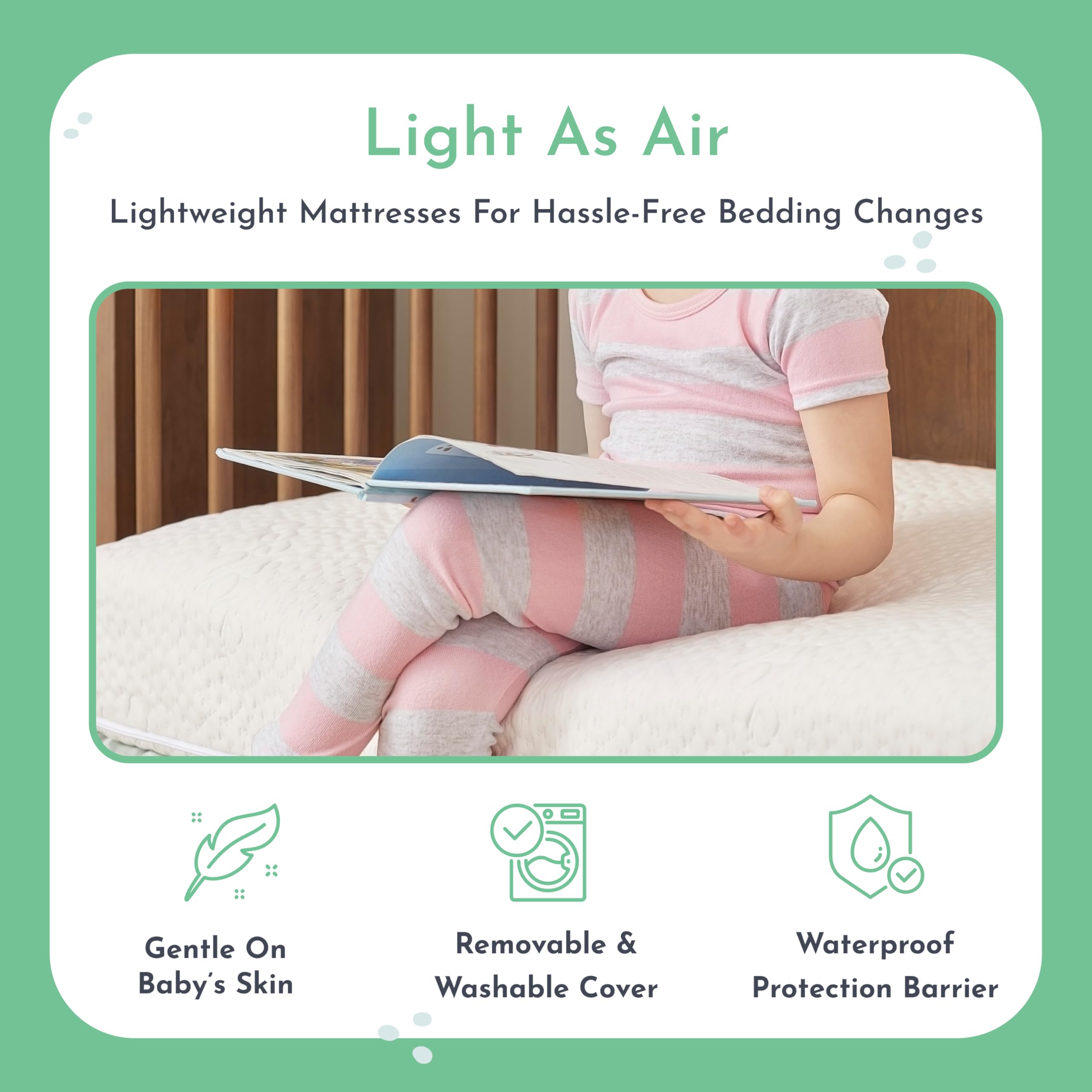 Evolur Comfort Balance Plus Supreme 260 Coil Inner Spring Crib & Toddler Mattress, Waterproof, Green Guard Gold Certified, Removable Cover, White, Crib