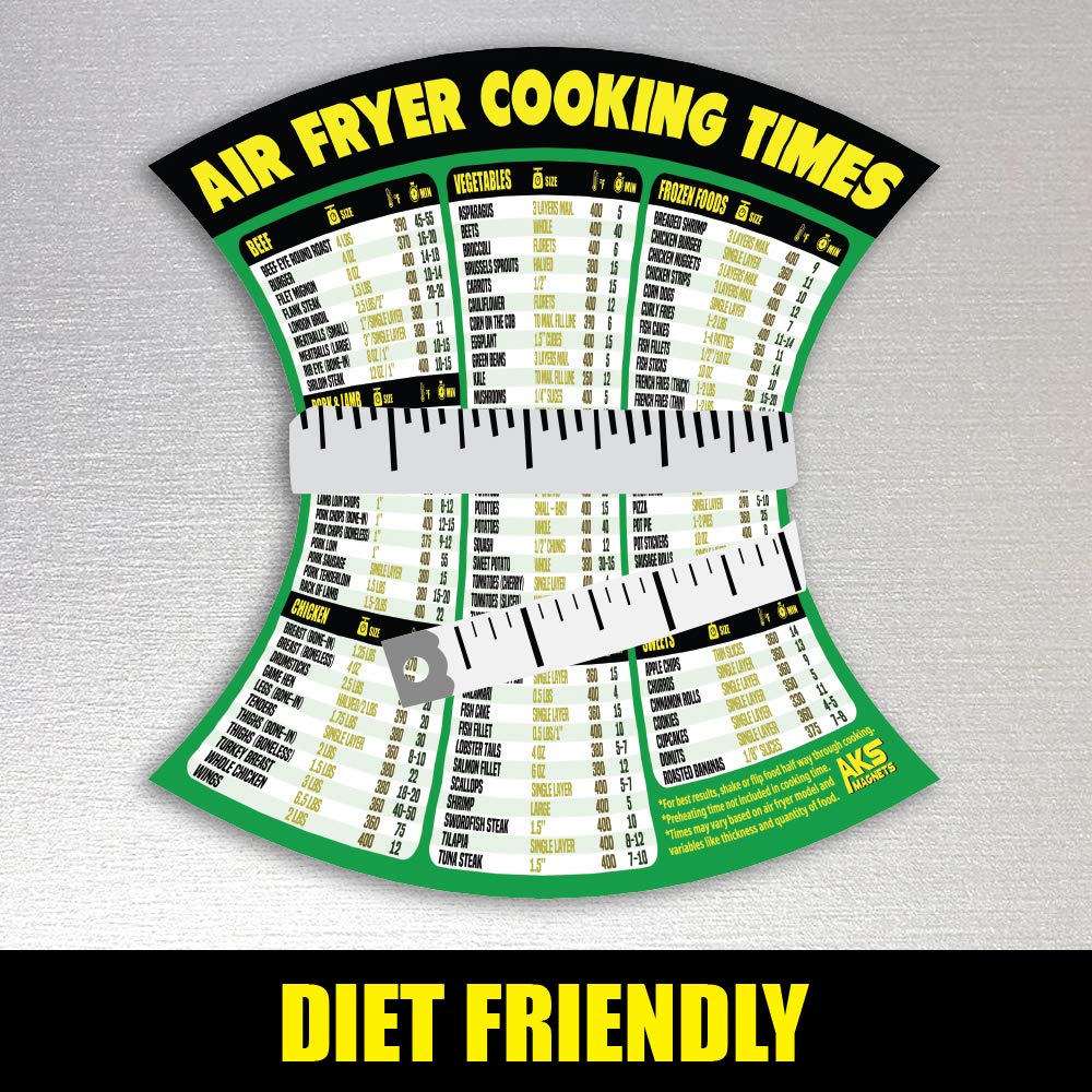 Air Fryer Cooking Times Magnetic Cheat Sheet - Extra Large Easy to Read 11β x 8.5β Airfryer Kitchen Accessory - Quick Reference Guide Magnet for Over 90 Popular Airfry Foods - Cook Healthy Meals Fast