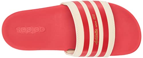 adidas Unisex Adilette Slides Sandal, Wonder White/Vivid Red/Gold Metallic, 13 US Women