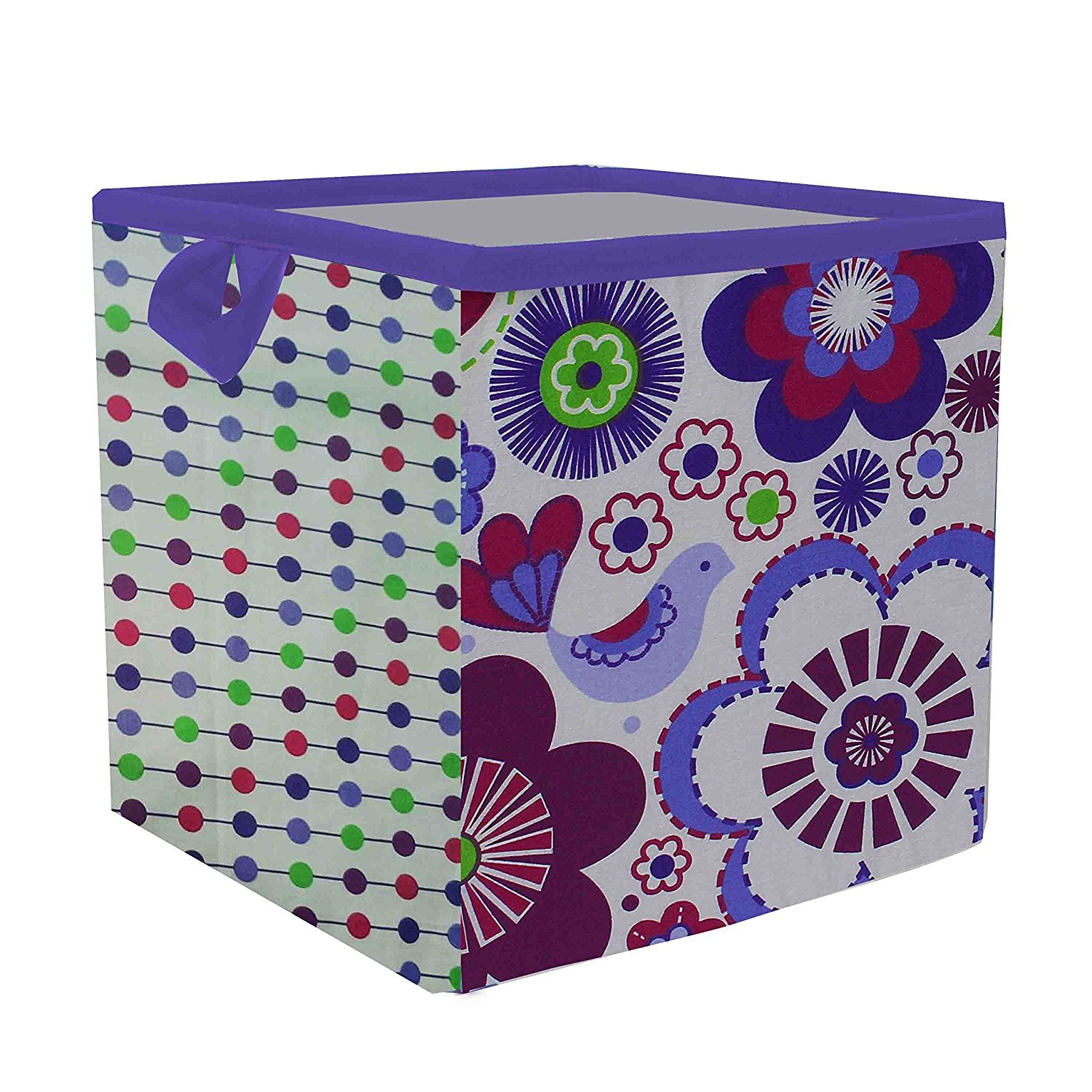Bacati - Small Storage Tote Botanical, Purple/Lilac/Green/Plum Girls 10 x 10 x 10 inches
