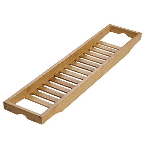 uxcell Bamboo Bathtub Tray, Bathroom Caddy Organizer, Non Slip Bath Serving Table Tray, with Phone/Book/Glass/Holders for Bath