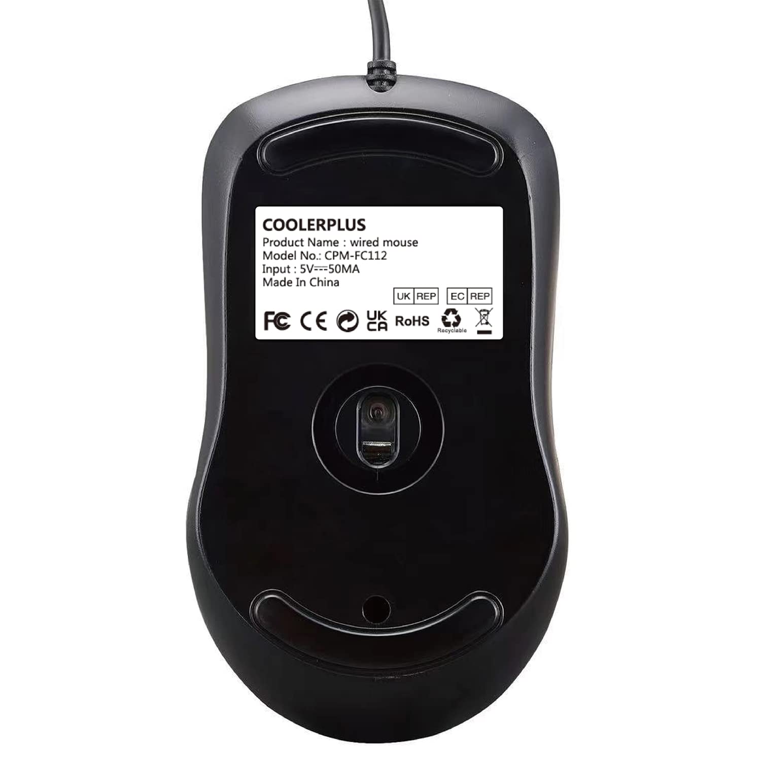 COOLERPLUS FC112 USB Optical Wired Computer Mouse with Easy Click for Office and Home, 1000DPI, Premium and Portable,Compatible with Windows PC, Laptop, Desktop, Notebook (Black)