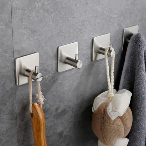 2pcs Suction Cup Hooks for Shower, Bathroom, Kitchen, Glass Door, Mirror, Tile – Loofah, Towel, Coat, Bath Robe Hook Holder for Hanging up to 15 lbs (SUS 304 Stainless Steel/Silver/Brushed Surface)