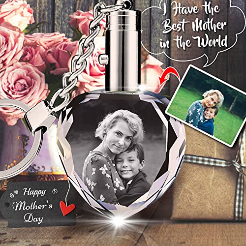 Aolun Custom Crystal Keychain Picture,Personalized Engraved Keyring with LED Light