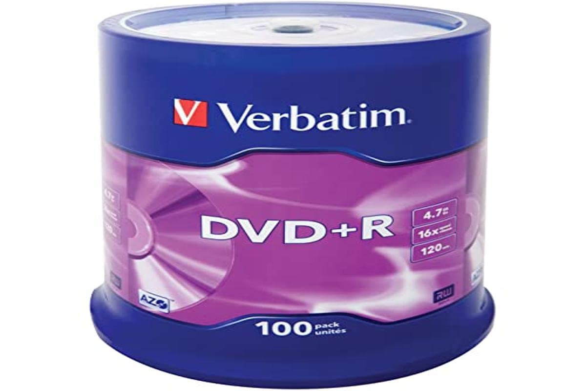 Verbatim DVD+R - 4.7GB 16X Burn Speed with Long Life and Scratch Protection - Pack of 100 Spindle - Matte Silver