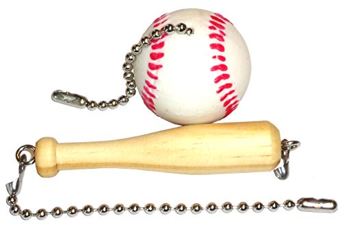 Baseball & Bat Ceiling Fan Pull Set by Wooden Androyd Studio - Nursery Kid's Room Decor, Gift for Coaches or Kids.