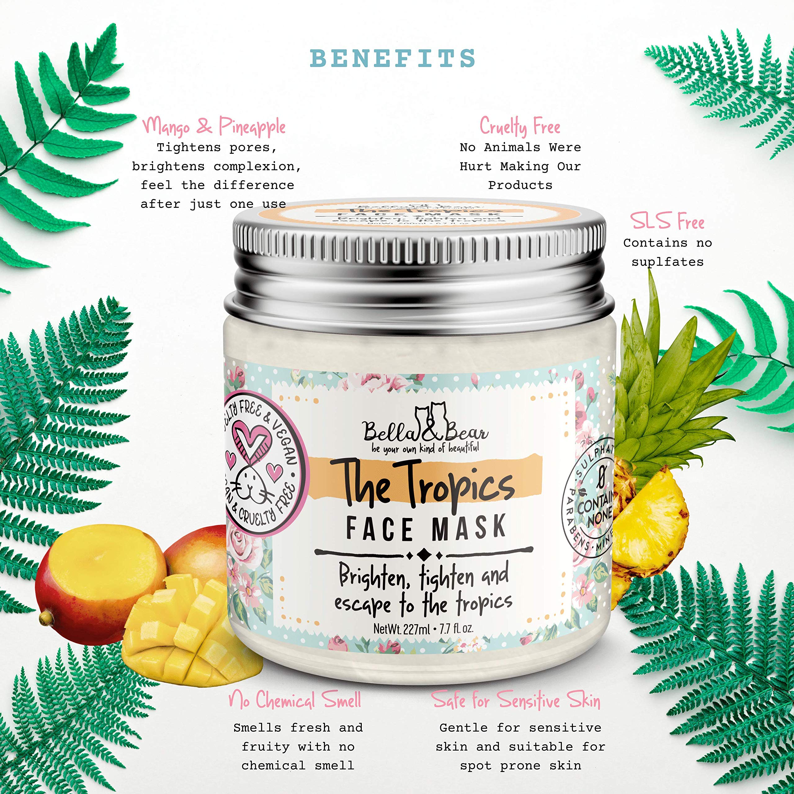 Bella & Bear the tropics face mask, White, 7.7 Ounce