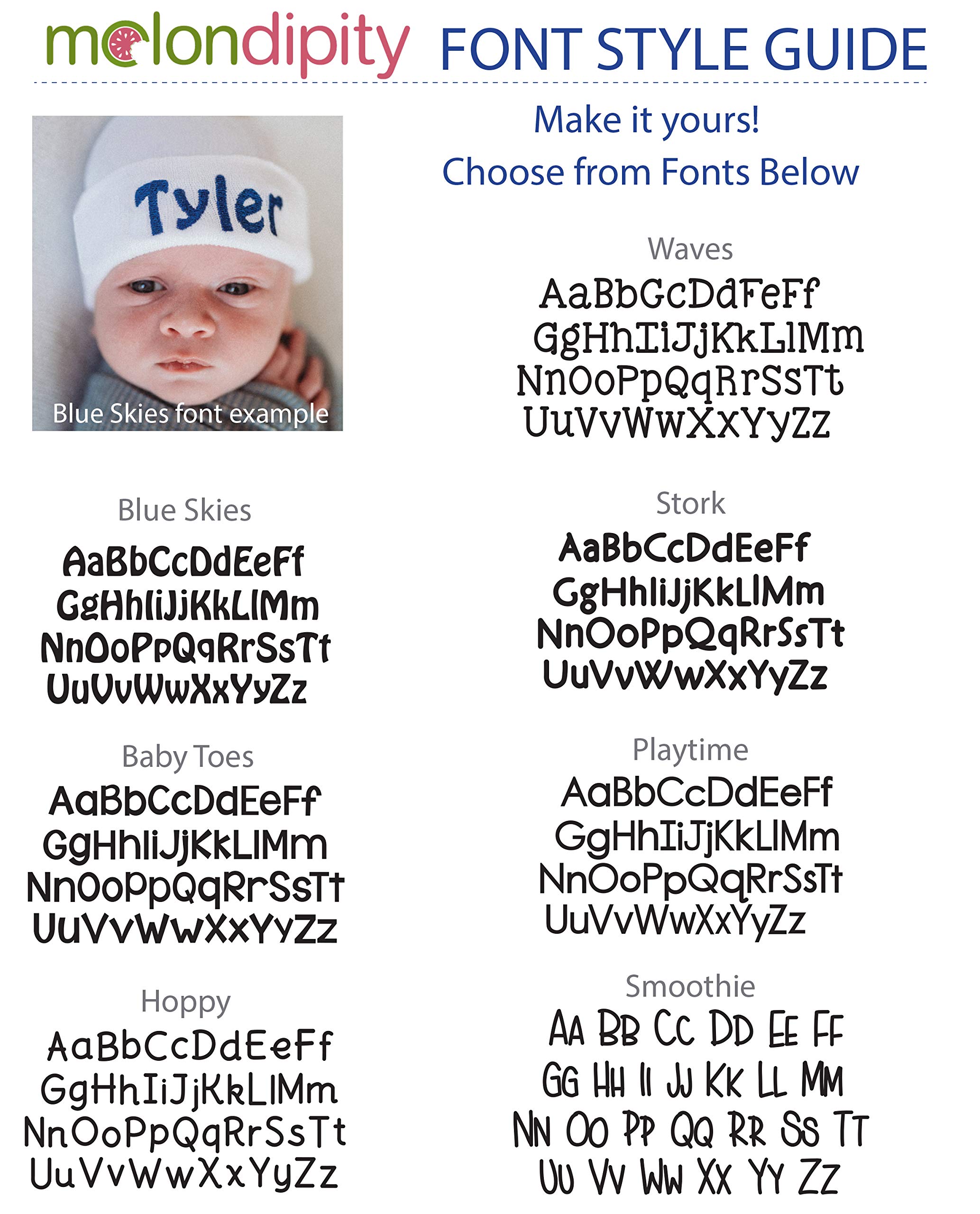 Melondipity Personalized Baby Hospital Hat - Warm Beanie Cap for Infants, Newborn, Boys - Customized Head Wrap for Winter - Custom Name Keepsake Hat for Baby Shower, First Visit Gift (Blue Striped)