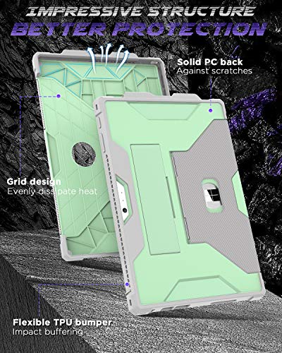MoKo Case Fit Microsoft Surface Pro 7 Plus/7/6/5/4/LTE, [Heavy Duty] Shockproof Full-Body Rugged Hybrid Tablet Case with Hand Strap & Kickstand Fit Pro 7+/Pro 7/Pro 6/Pro 5/Pro 4/Pro LTE, Green+Gray