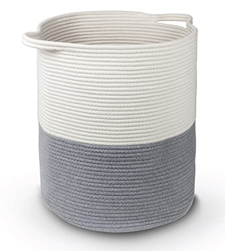Brookstone, Large Cotton Rope Storage Basket, Soft Woven Bin with Handles, Baby Nursery/Blanket Organizer; Perfectly Sized at 18.5” X 16”, Use in Living Room/Bedroom, Suitable for Any Décor Style