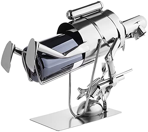 BRUBAKER Wine Bottle Holder Spearfishing, Scuba Diver with Speargun - Metal Sculpture - Wine Rack Decor - Tabletop - with Greeting Card